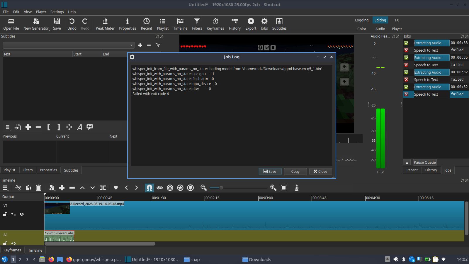 Why I can't perform speech to text? My speech to text always failed - Help/How To - Shotcut Forum