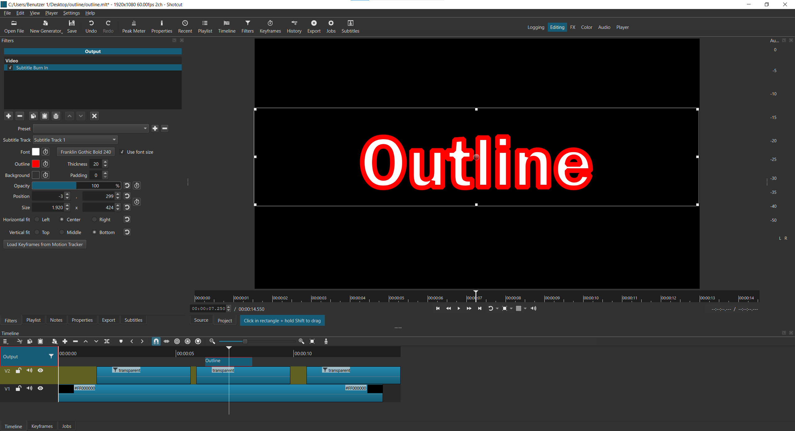Outline - Outlining Text in Filter "Subtilte Burn-In" and "Typewriter ...
